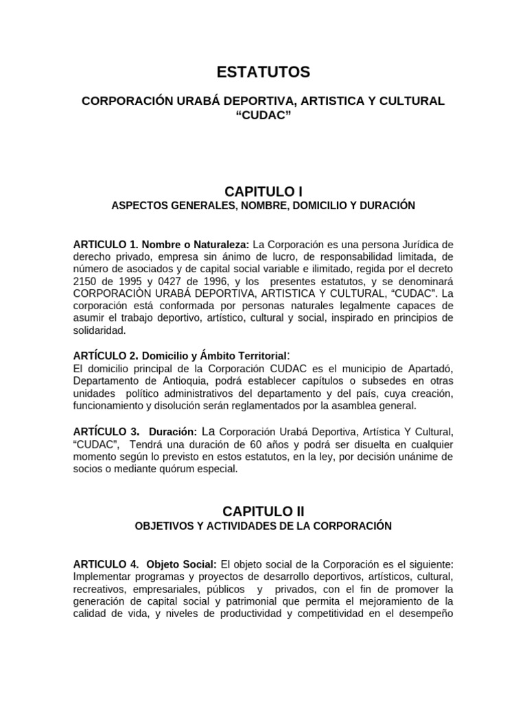ESTATUTOS CUDAC (Corregidos) | PDF | Corporaciones | Liquidación