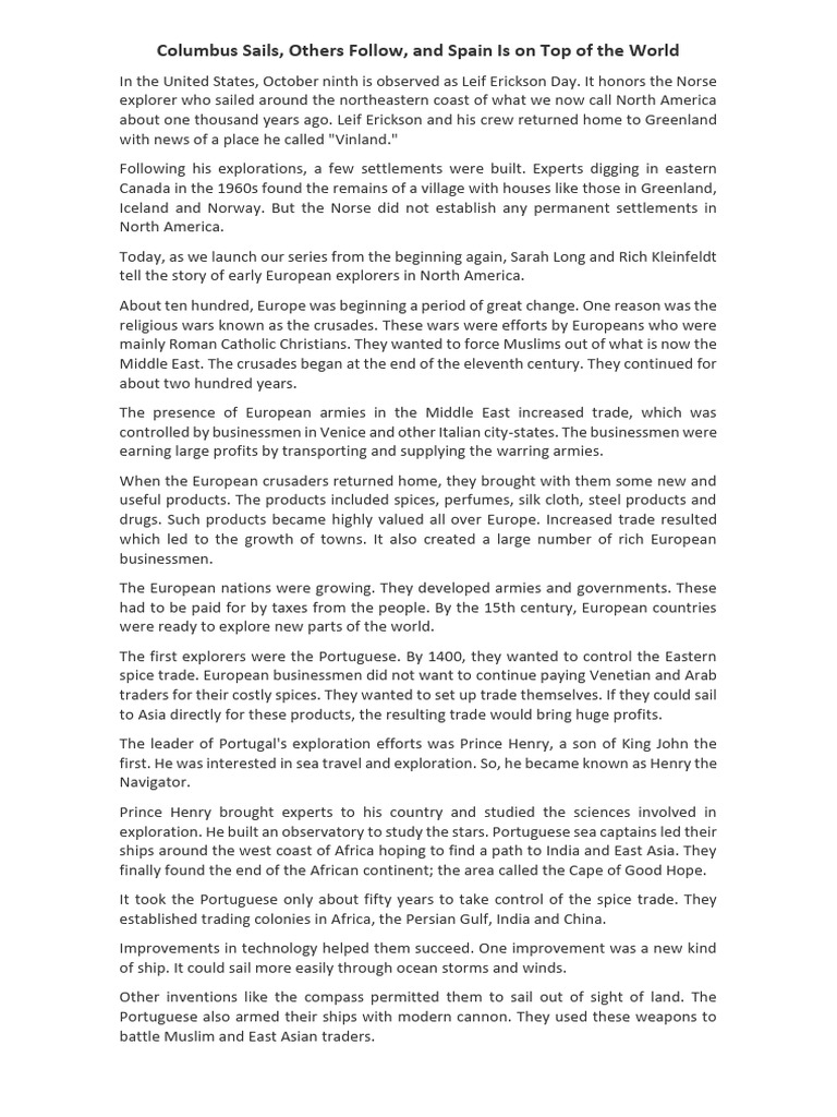 Columbus Sails 1 | PDF | Christopher Columbus | New World
