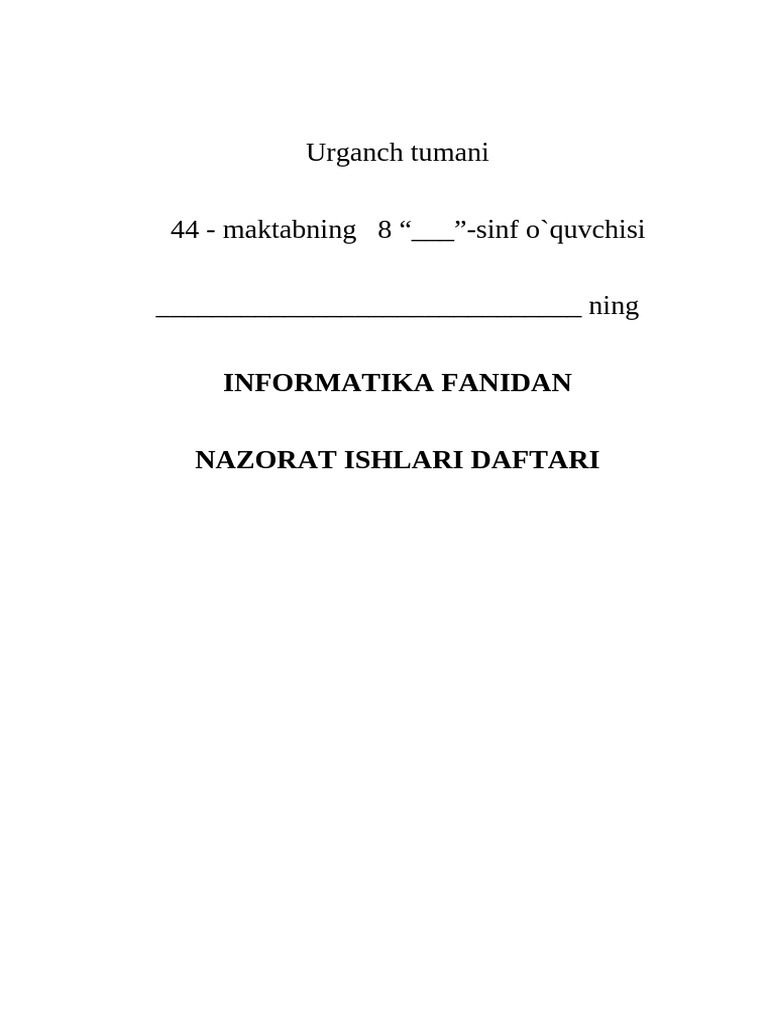 8-Sinf Nazorat Ishi | PDF