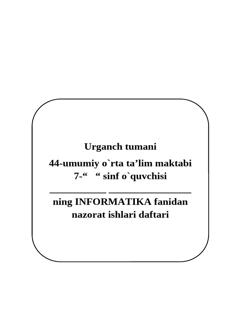 7-Sinformatika Nazorat Ishi | PDF