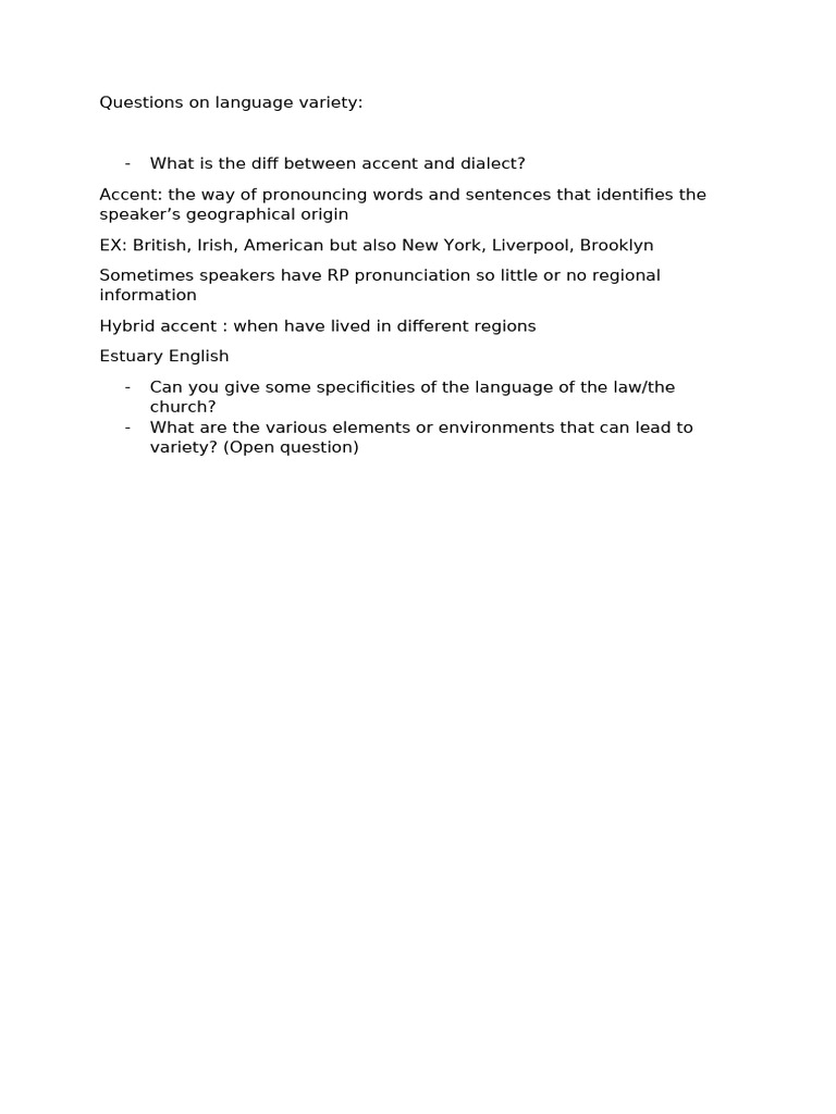 Questions On Language Variety | PDF | Language Arts & Discipline ...