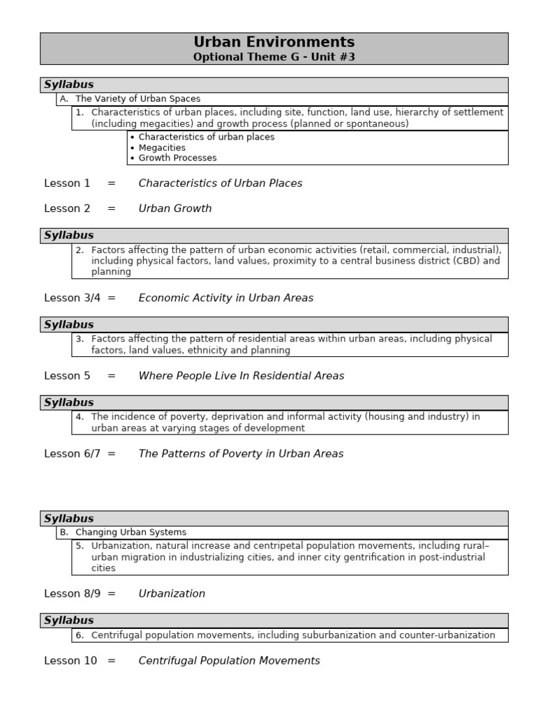 Urban Environments Unit - Lesson Plans | PDF | Urbanization | Environment