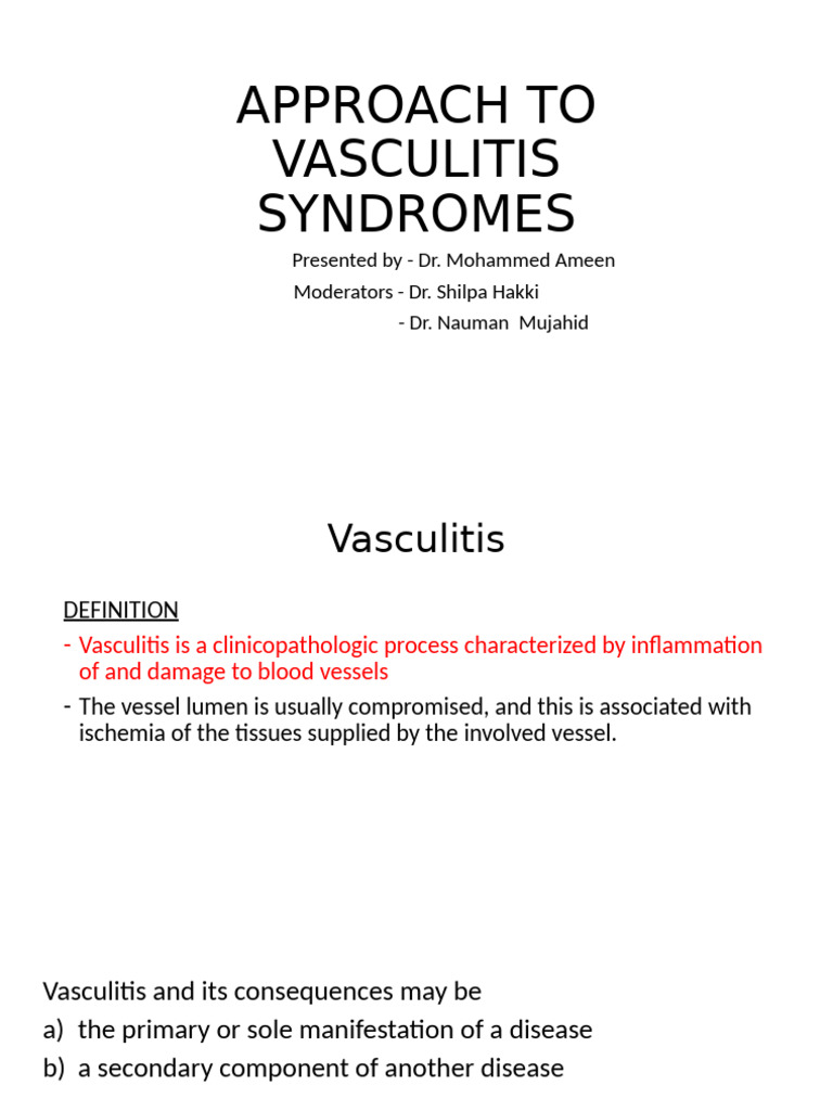 Approach To Vasculitis Syndromes Ameen | PDF | Immunology | Diseases ...