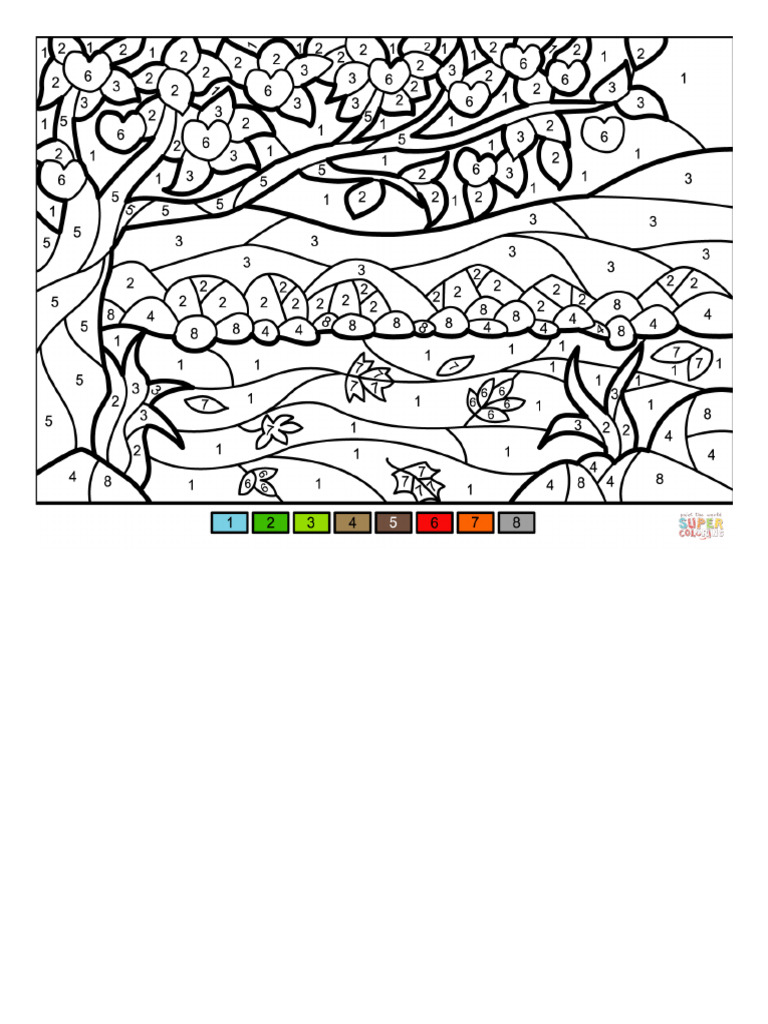 Dibujo de Color Del Manzano Por Número para Colorear - Dibujos para ...