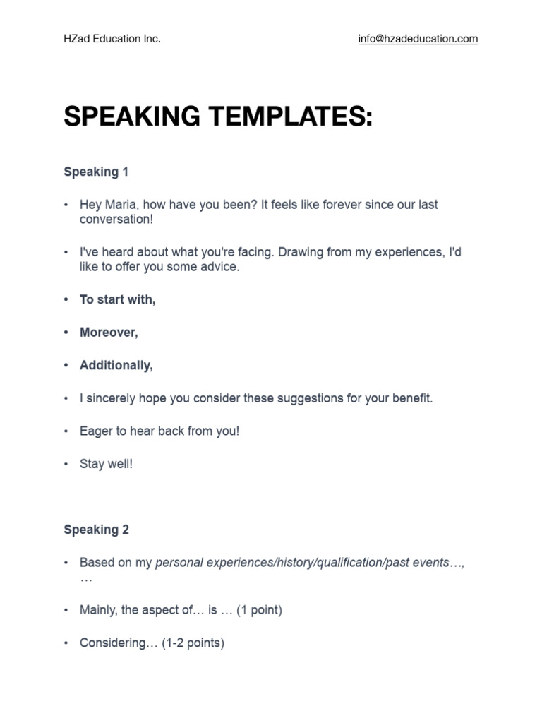 HZad Speaking Templates | PDF