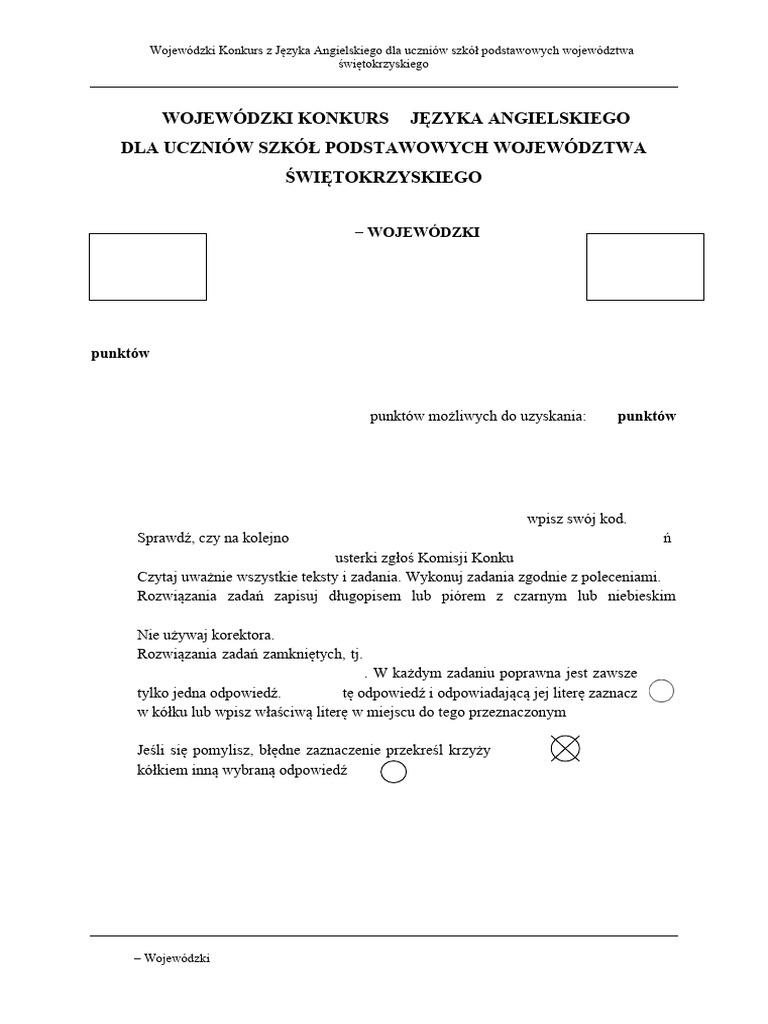 Xi Wojewodzki Konkurs Z Jezyka Angielskiego III Etap Arkusz Z Zadaniami | PDF