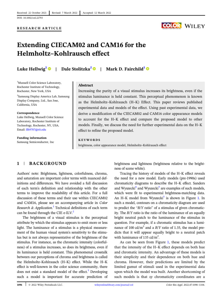 Color Research Application - 2022 - Hellwig - Extending CIECAM02 and ...