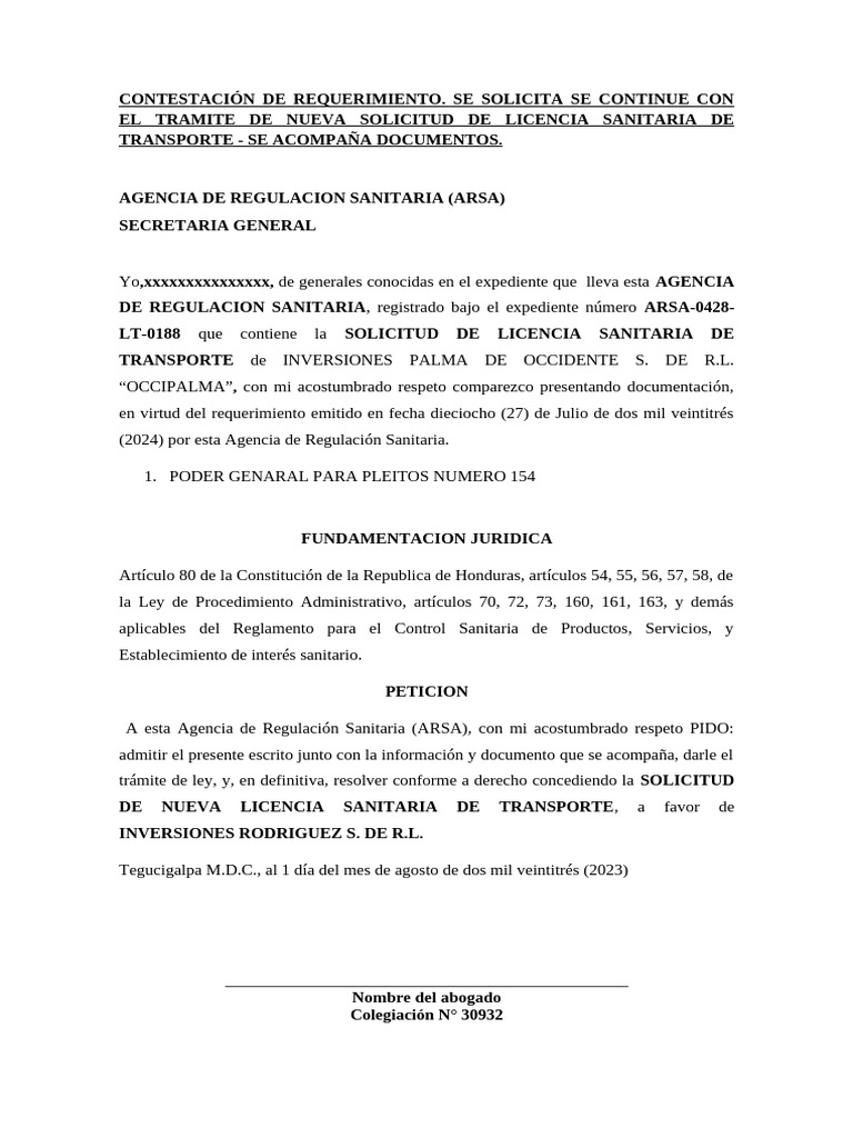 Solicitud de Licencia Sanitaria de Transporte | PDF