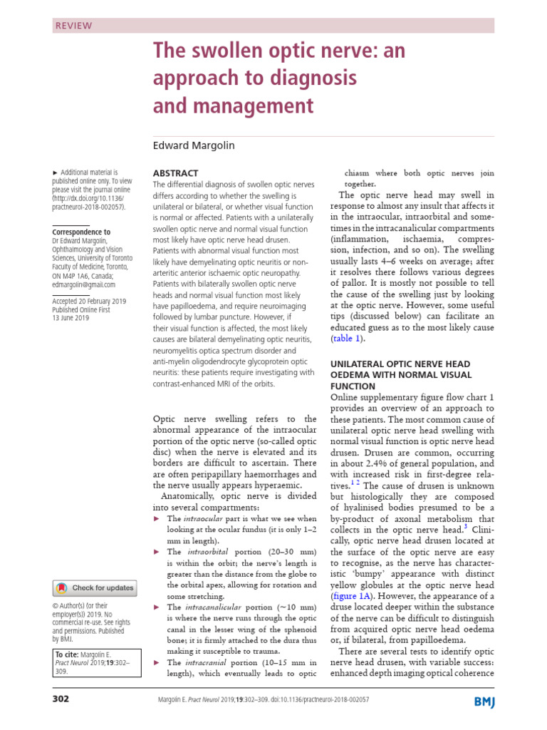 Swollen Optic Nerve An Approach To Diagnosis and Management | PDF ...