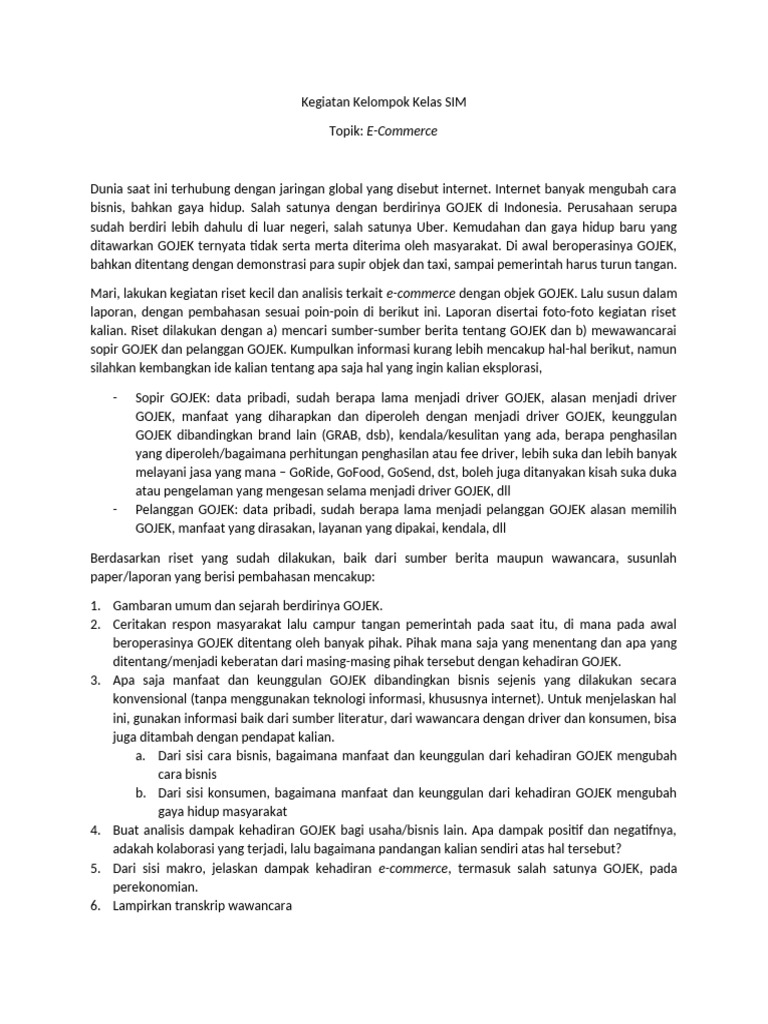 Kegiatan Kelompok Kelas SIM - Mini Riset - GOJEK | PDF