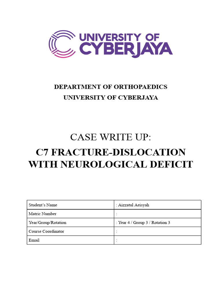 C7 Fracture-Dislocation Case Study | PDF | Spinal Cord Injury ...
