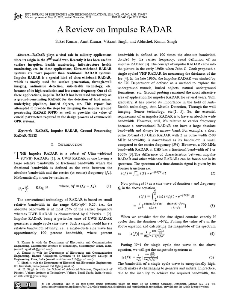 Impulse RADAR Design for GPR Systems | PDF | Bandwidth (Signal ...