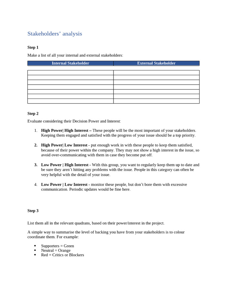 Stakeholder Analysis | PDF