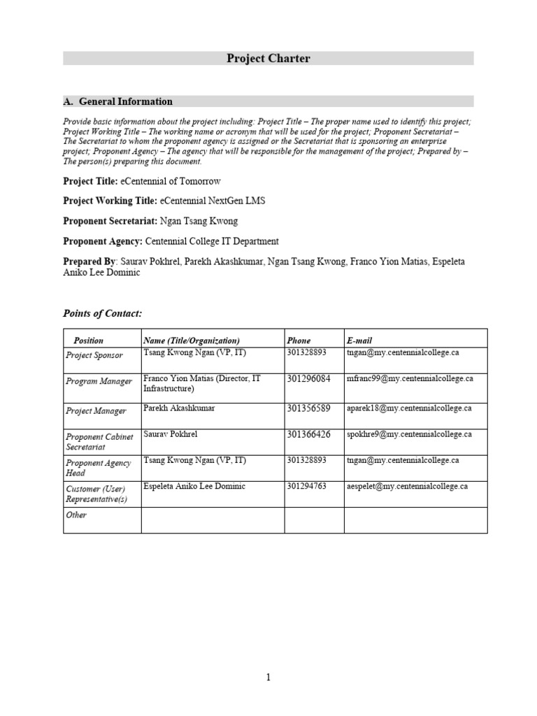 eCentennial NextGen LMS Project Charter | PDF | Strategic Planning ...