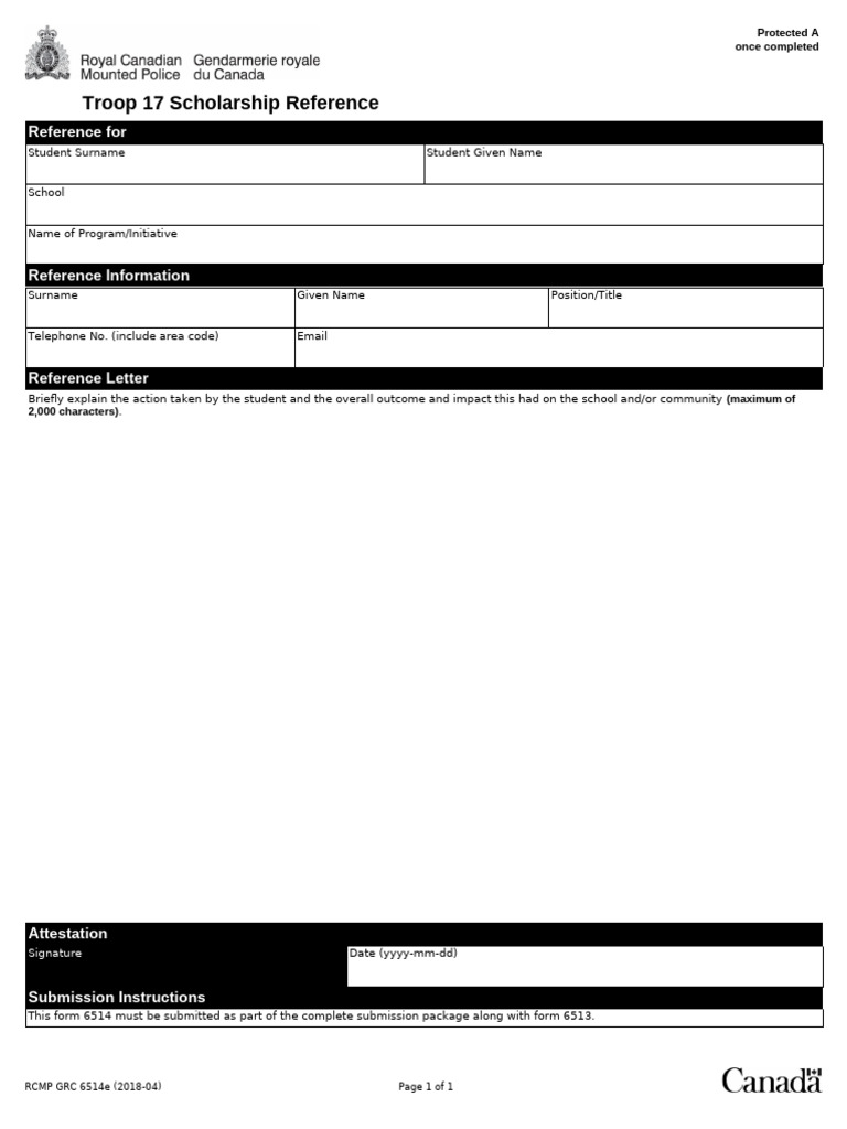 Main - Form RCMP grc6514 Troop 17 Scholarship Reference Canada | PDF