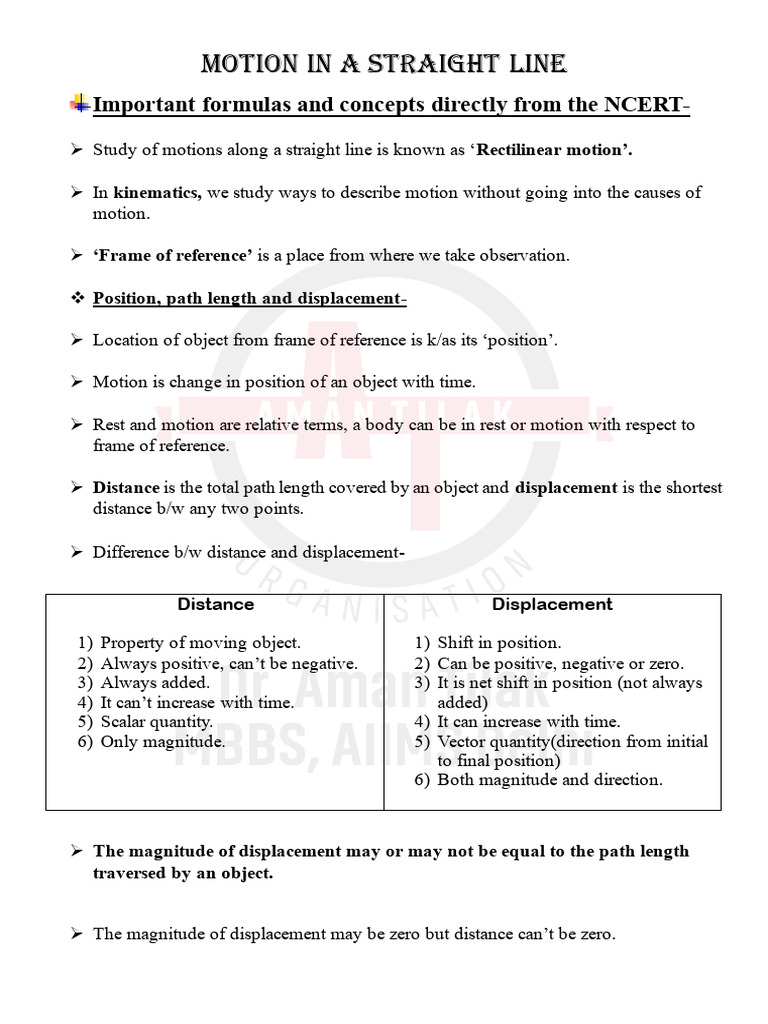 Motion in a Straight Line | PDF | Velocity | Speed