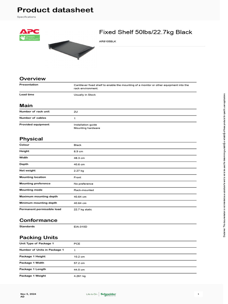 Schneider Electric_NetShelter-Shelving-Mounting-Accessories_AR8105BLK | PDF