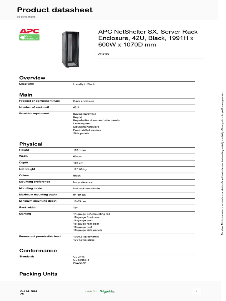 Schneider Electric - NetShelter-SX-Enclosures - AR3100 | PDF