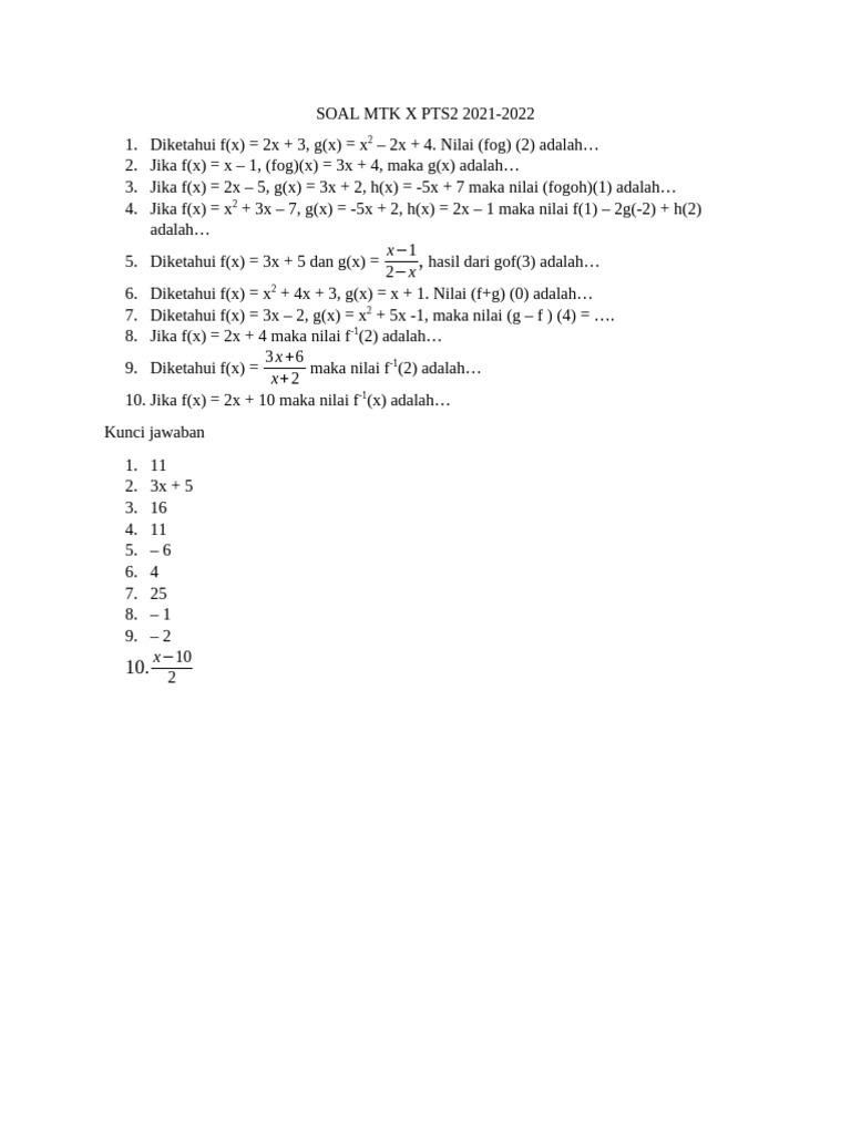 Soal MTK X PTS | PDF