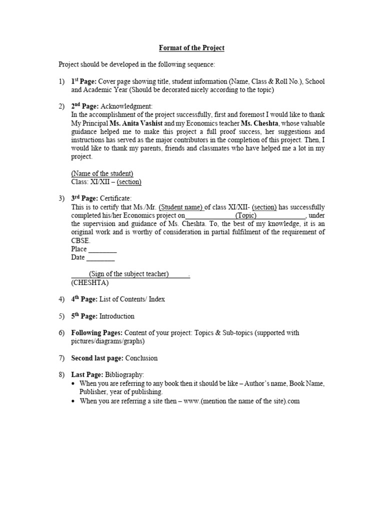 Format of The Economics Project | PDF