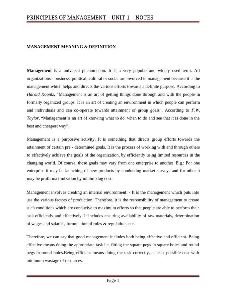 Notes Unit-I | PDF | Goal | Employment