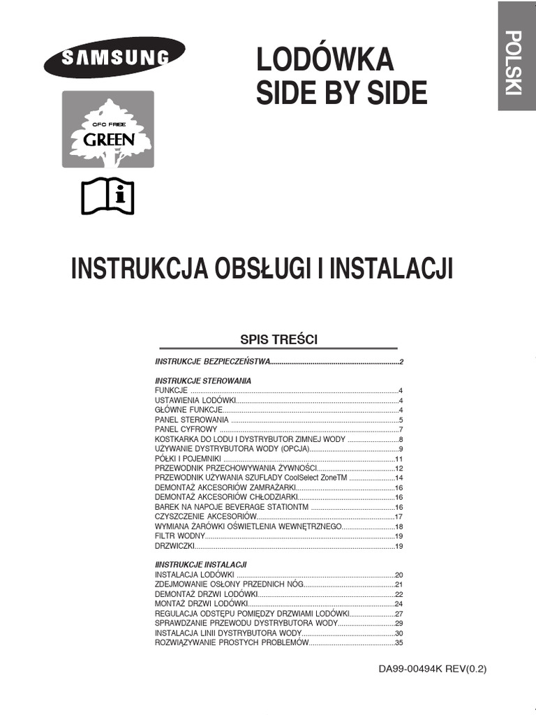 Lodówka Side by Side: Instrukcja Obs Ugi I Instalacji | PDF
