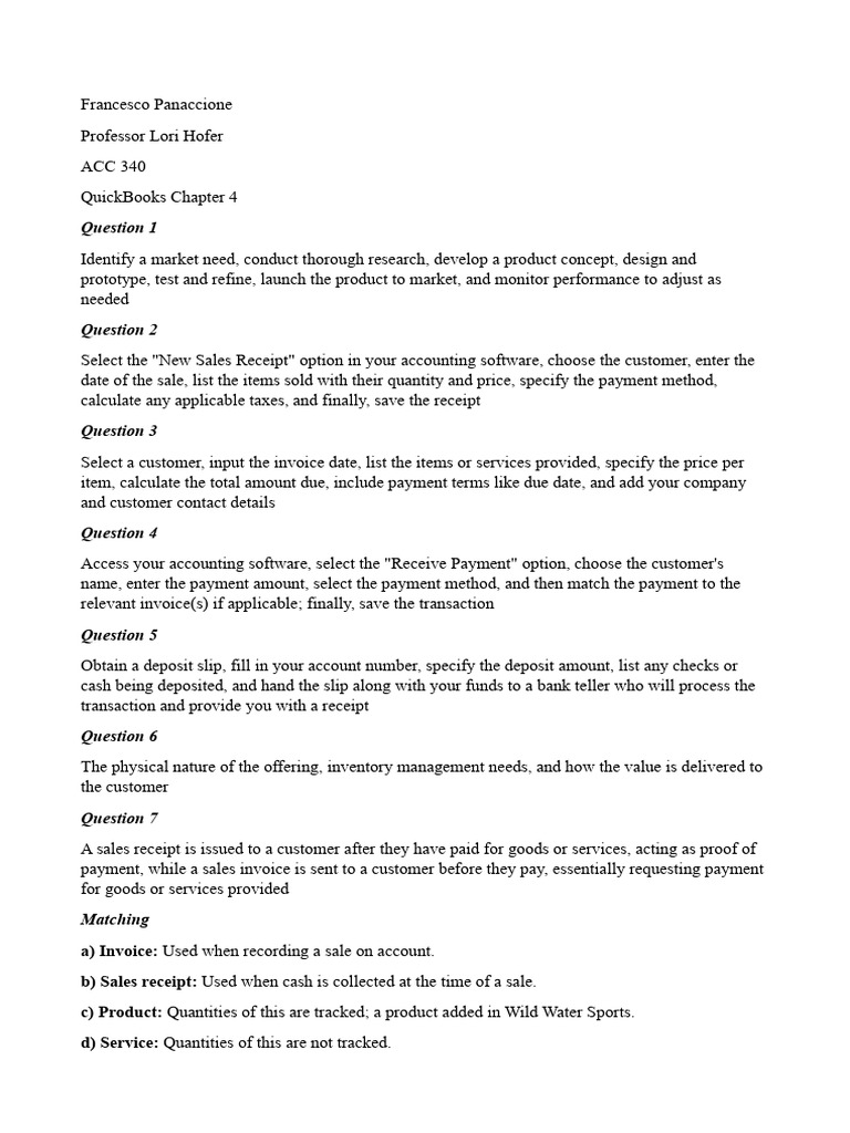 Accounting System QuickBooks Chapter 4 | PDF | Receipt | Debits And Credits