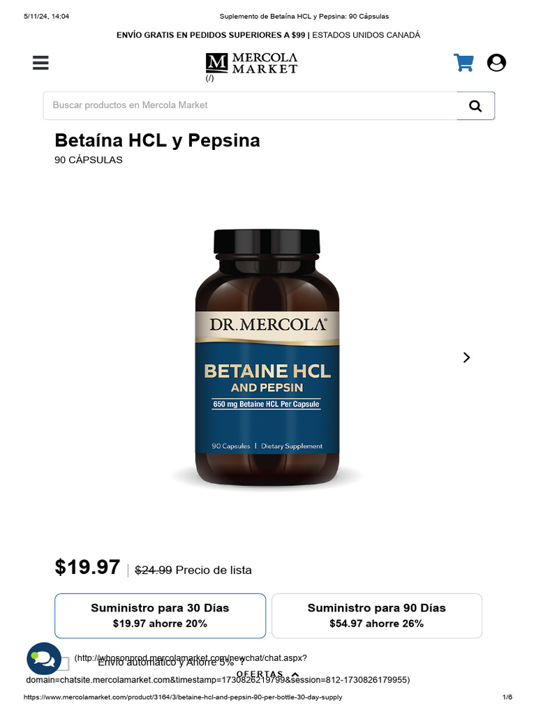 Suplemento de Betaína HCL y Pepsina - 90 Cápsulas | PDF | Digestión