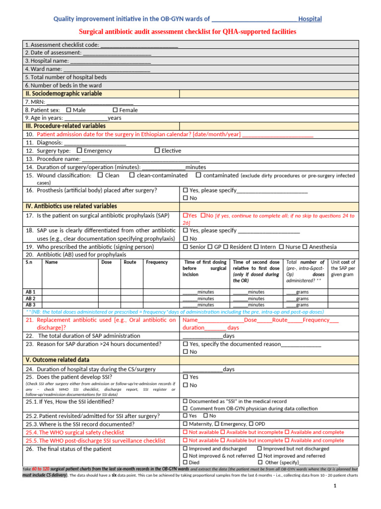 OB-GYN Surgical Antibiotic Audit Checklist | PDF | Surgery | Patient