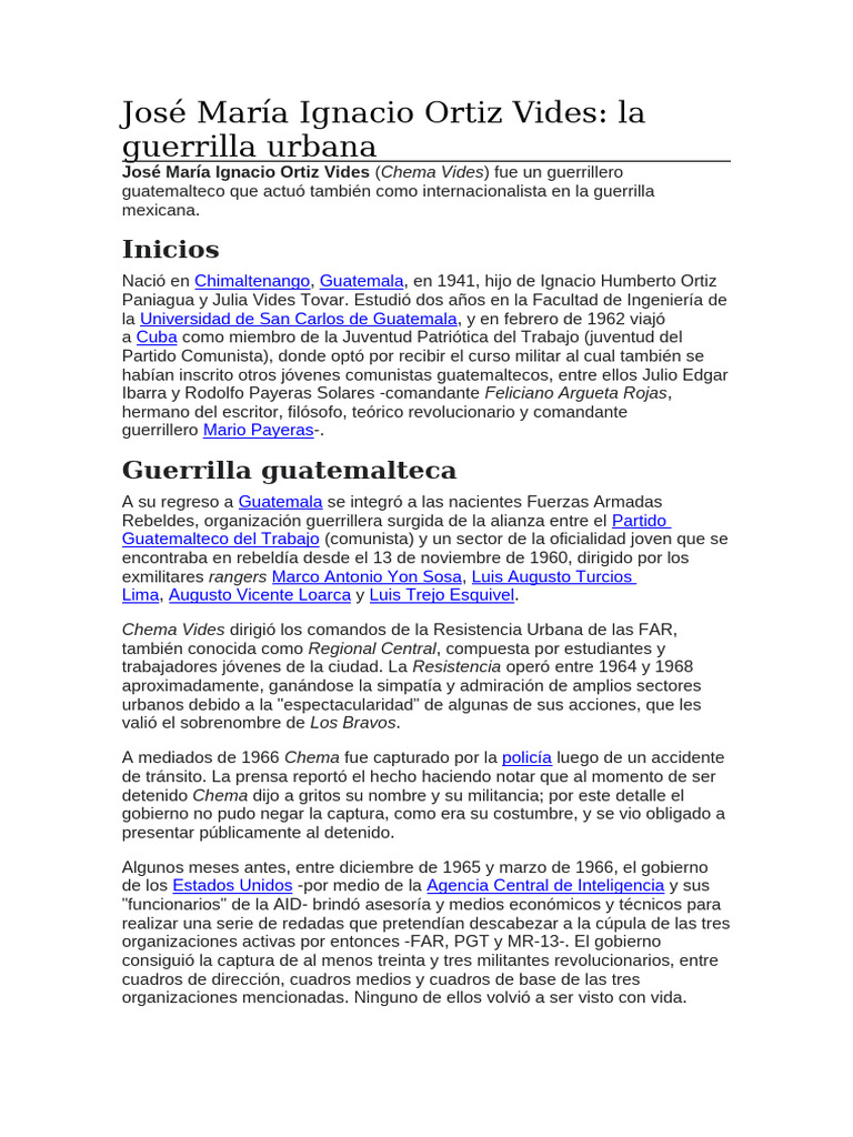 José María Ignacio Ortiz Vides. Guerrilla Urbana | PDF | Guatemala ...