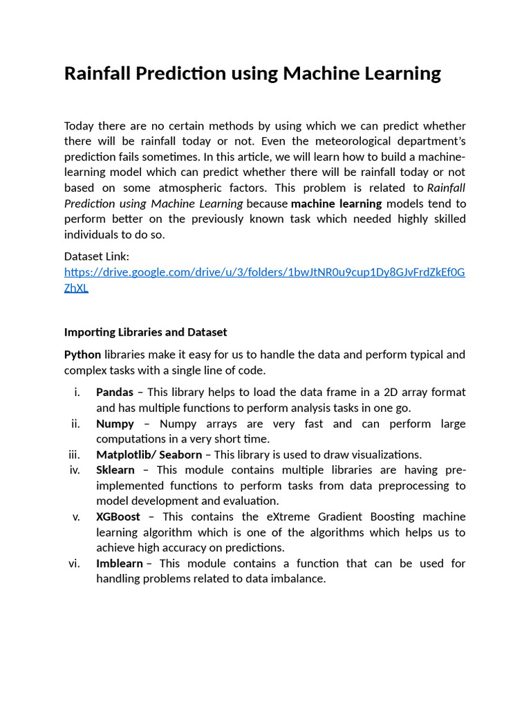 Rainfall Prediction with ML Guide | PDF