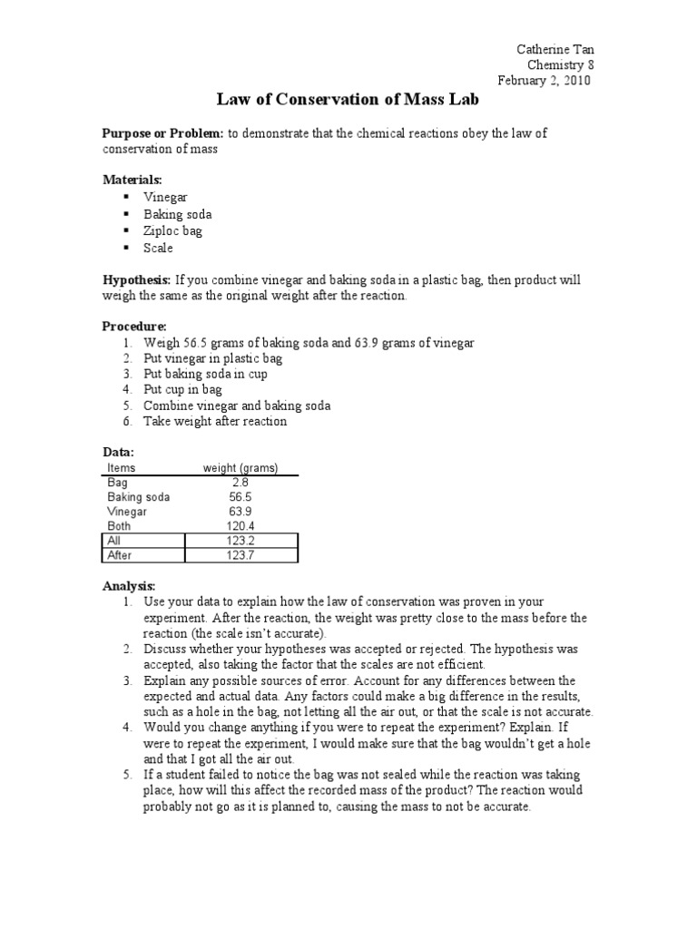 Conservation of Mass: Baking Soda Lab | PDF | Combustion | Mass
