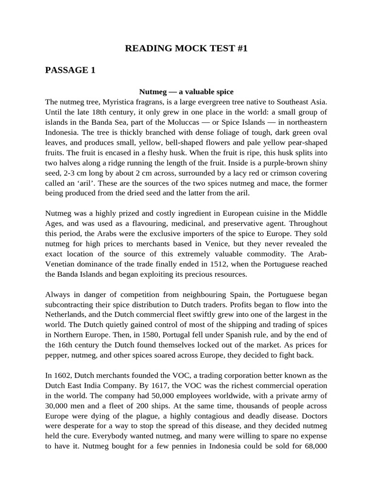 Foundation-READING-MOCK-TEST-1 | PDF | Nutmeg | Spice