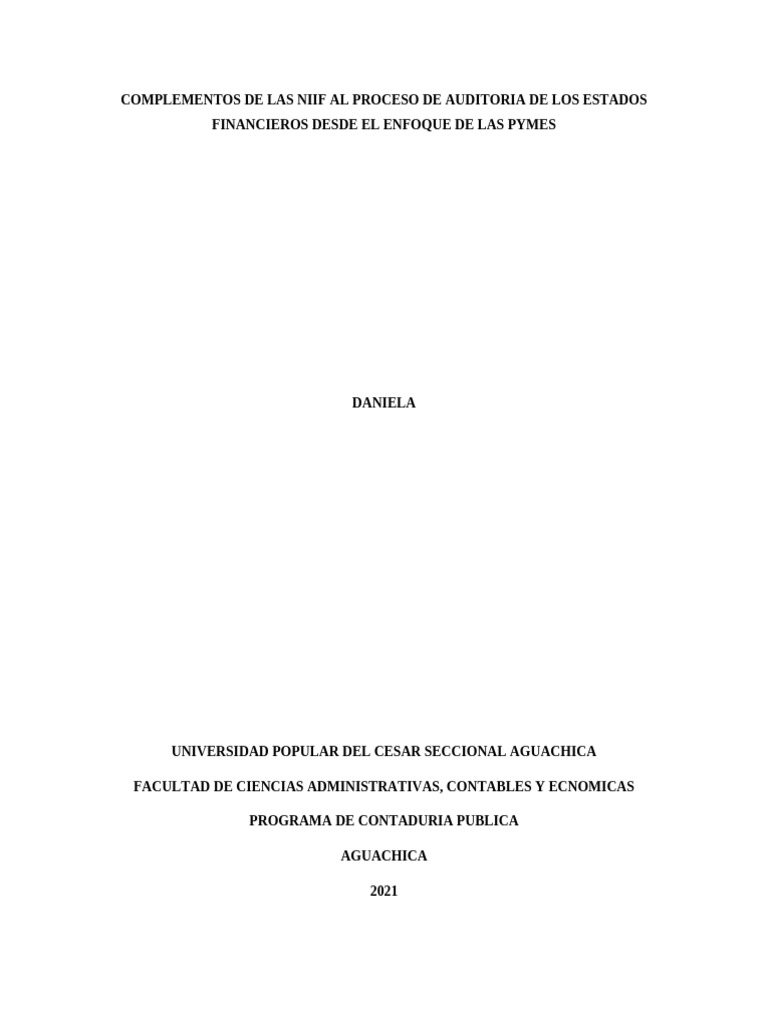 Complementos de Las Niif Al Proceso de Auditoria de Los Estados ...
