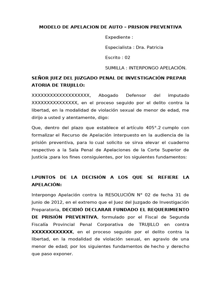 Apelación de Prisión Preventiva en Trujillo | PDF | Apelación | Violación