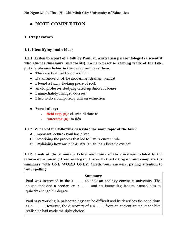 Listening Note Completion Worksheet | PDF | Natural Environment