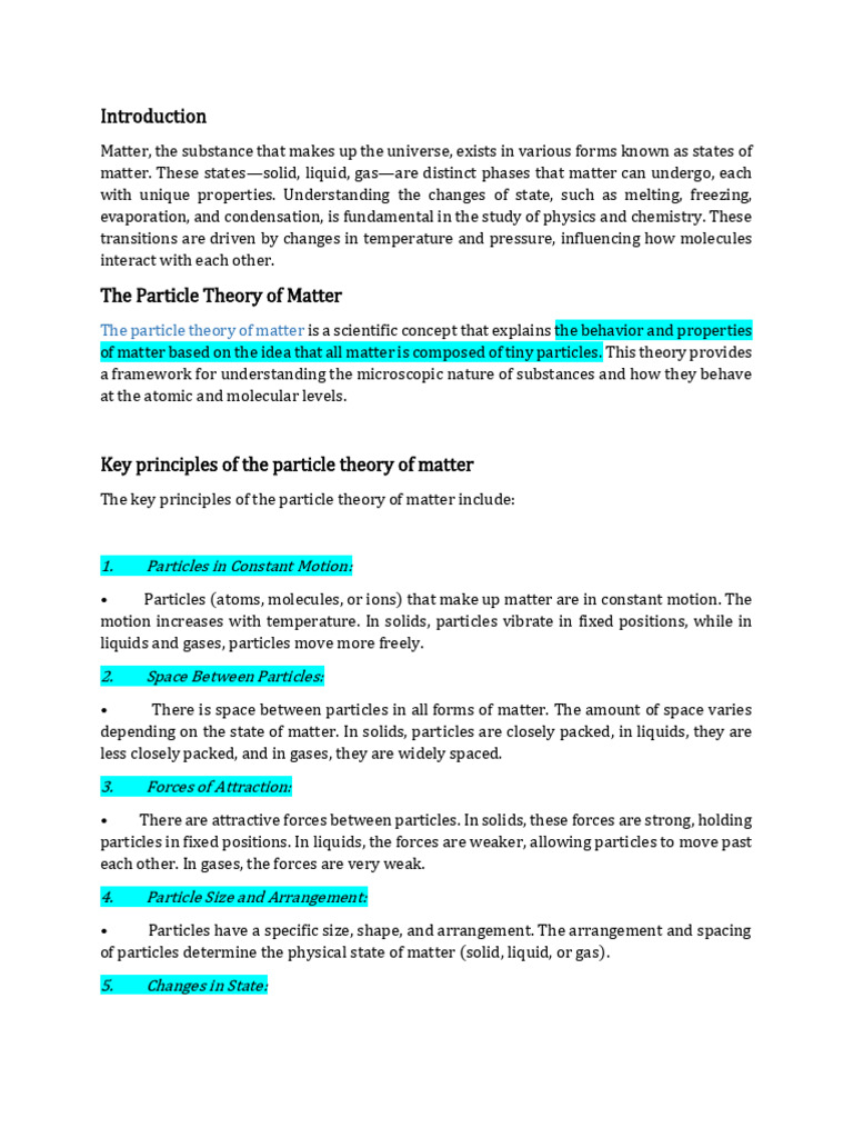 The Particle Theory of Matter | PDF | Gases | Matter