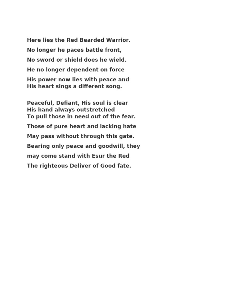 Tribute to Esur the Red Warrior | PDF