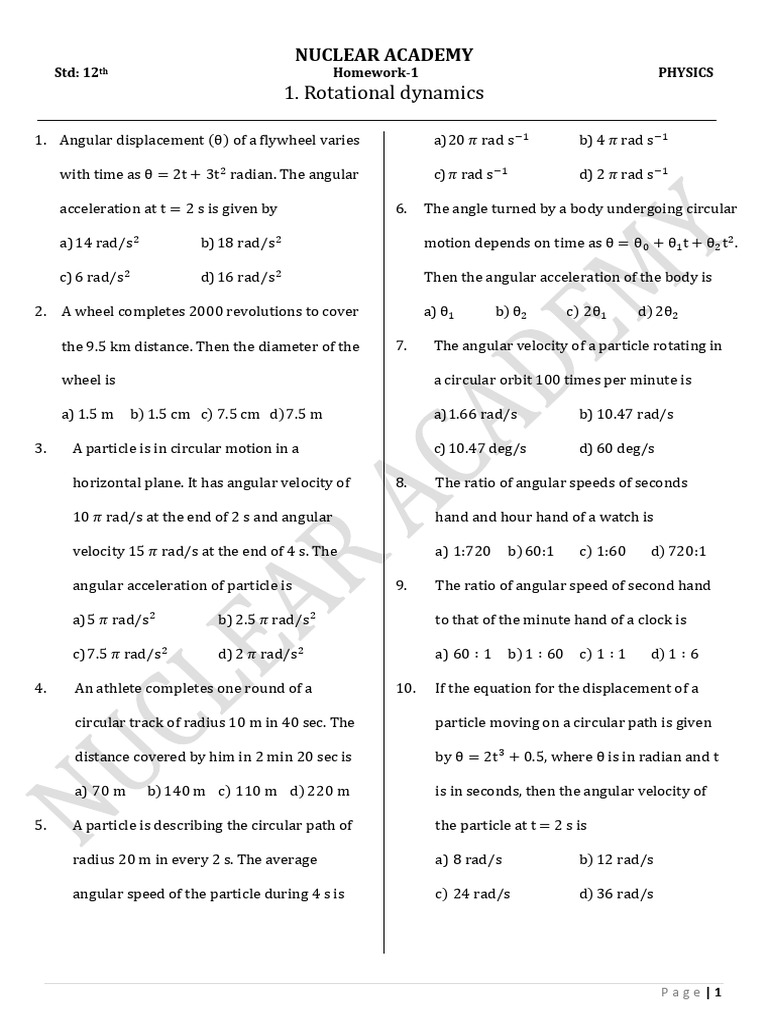 Assignment-Homework 1 Rotational Dynamics 2 | PDF | Rotation Around A Fixed Axis | Acceleration