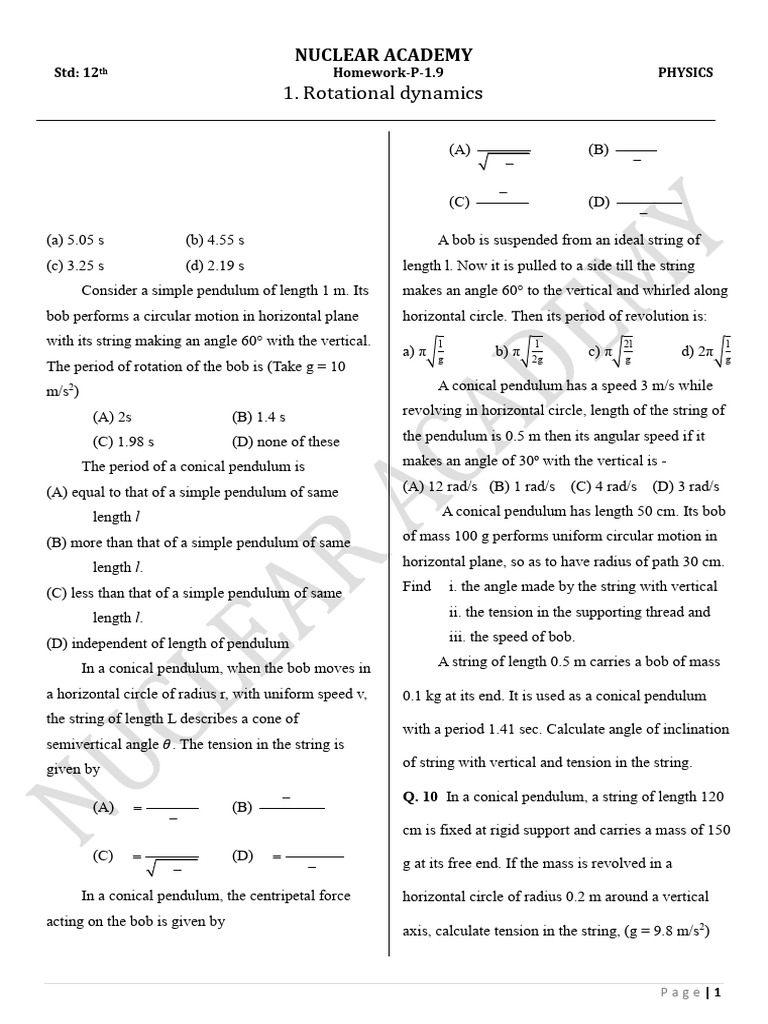Assignment HW P 1 9 Rotational Dynamics | PDF | Pendulum | Rotation
