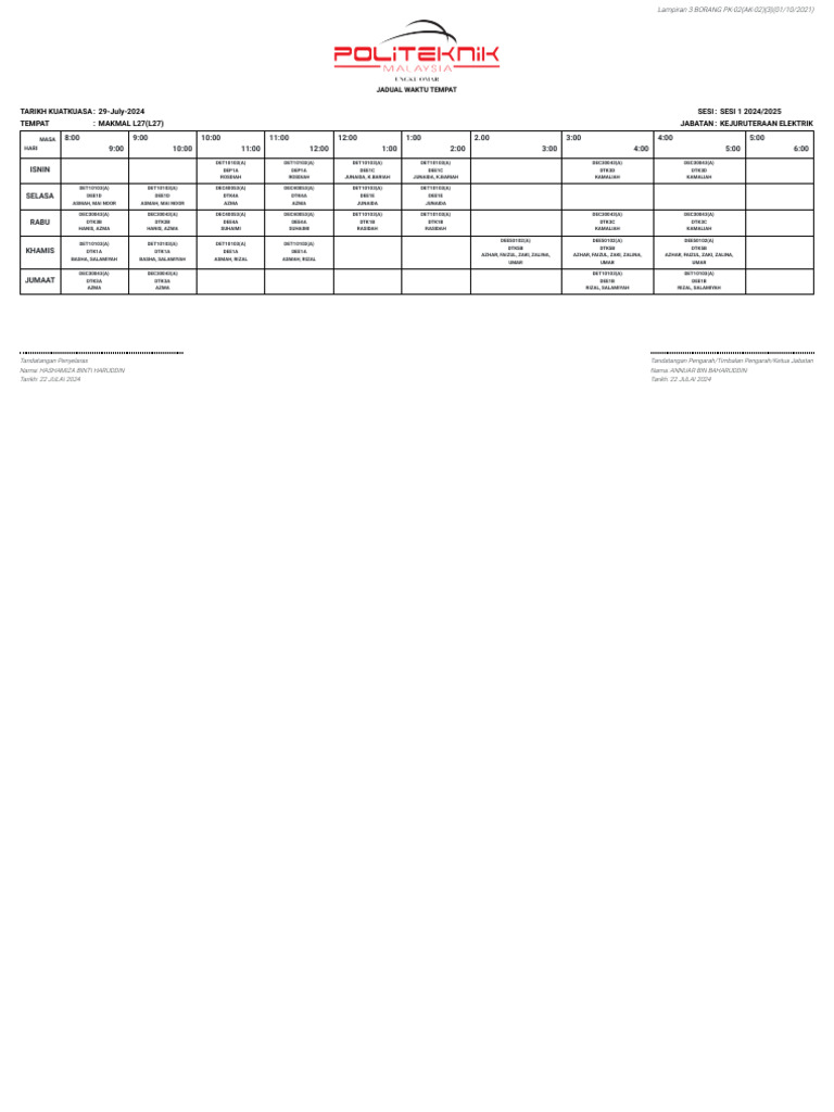 Jadual Tempat L27 | PDF