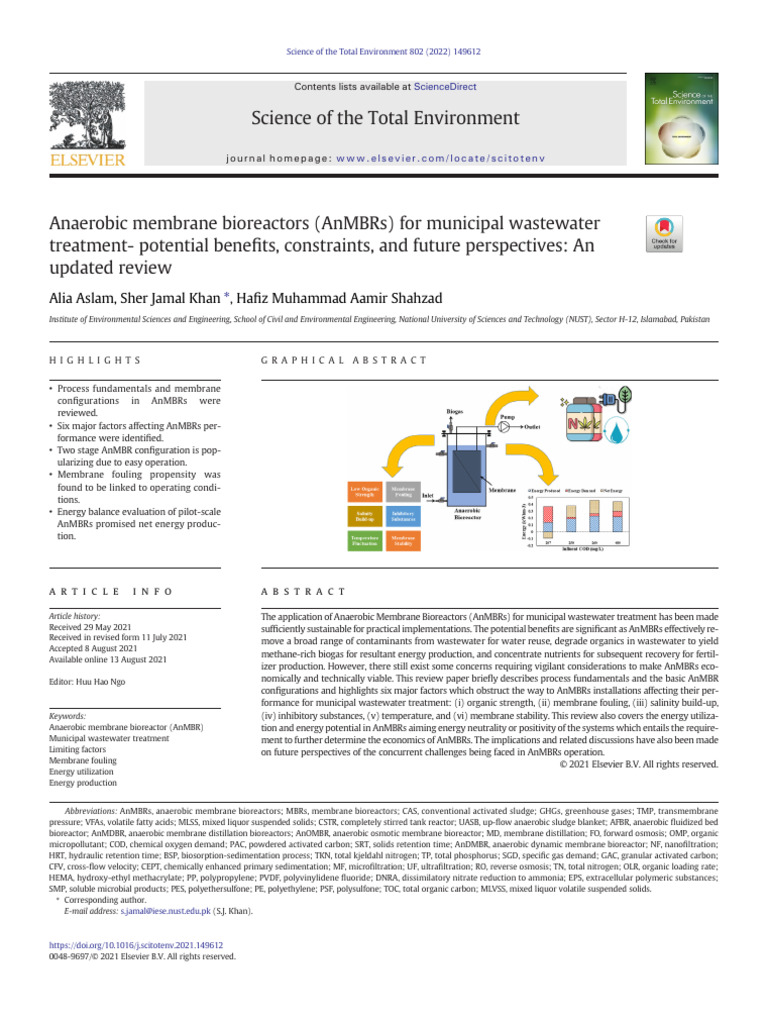 Anaerobic Membrane Bioreactor (AnMBR) With Biogas Recovery Journal ...