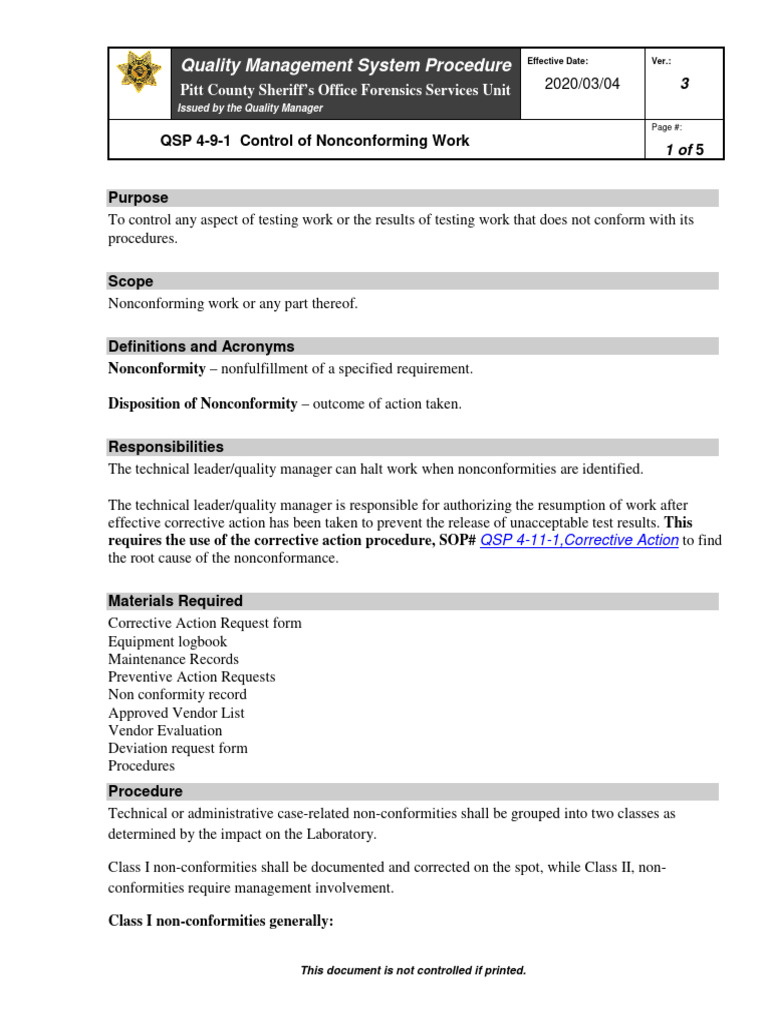 4 09 1 Control of Nonconforming Work | PDF | Business | Finance & Money ...