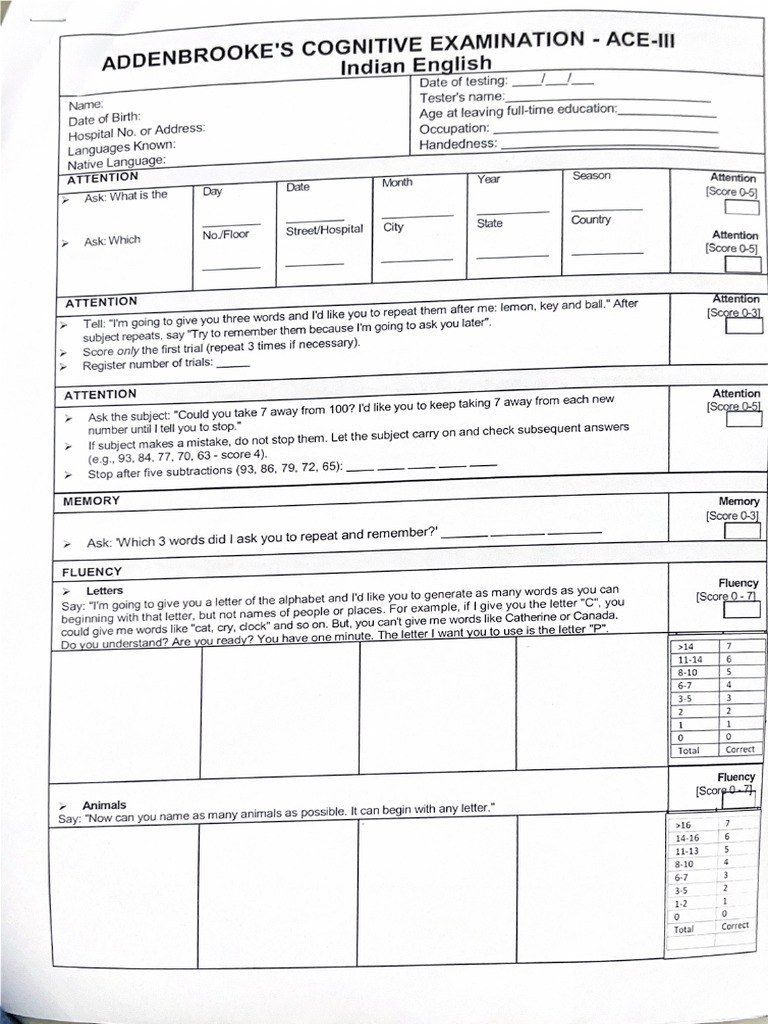 Addenbrooke's Cognitive Examination | PDF