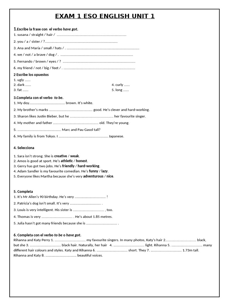 Exam 1 Eso English Unit 1 | PDF | Home & Garden