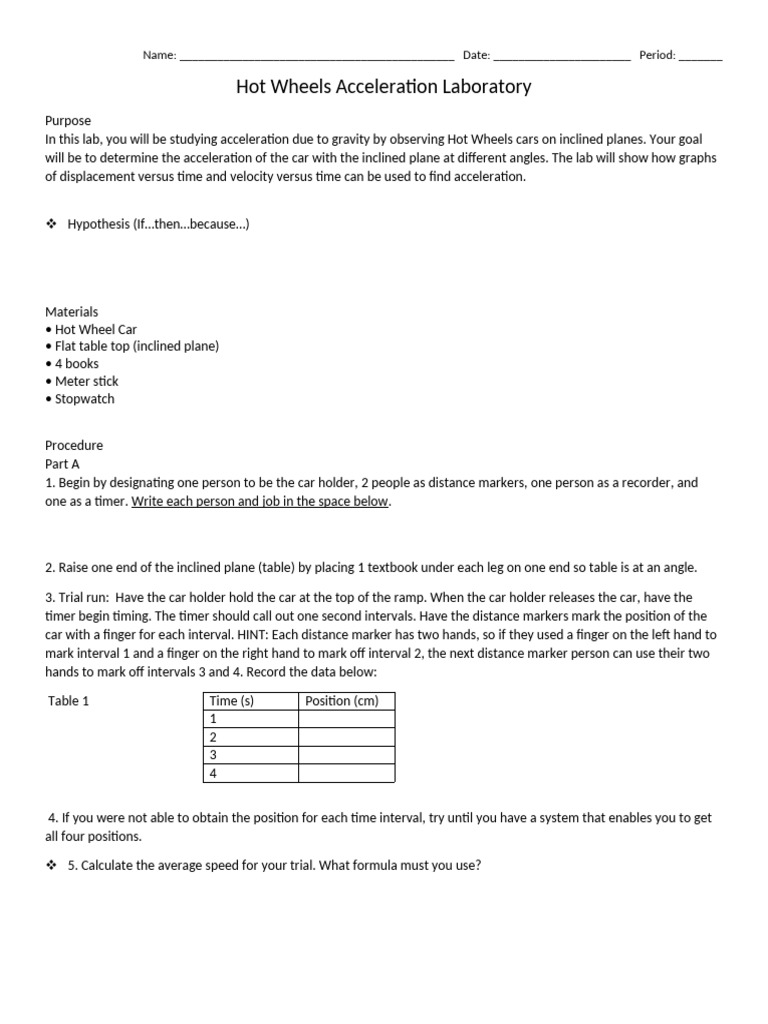 Hot Wheel Acceleration Laboratory | PDF | Velocity | Acceleration