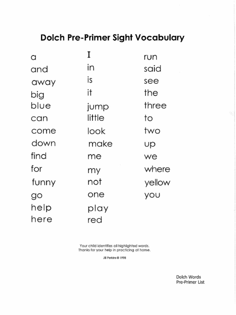 Dolch Sight Vocabulary Lists With Sentences | PDF