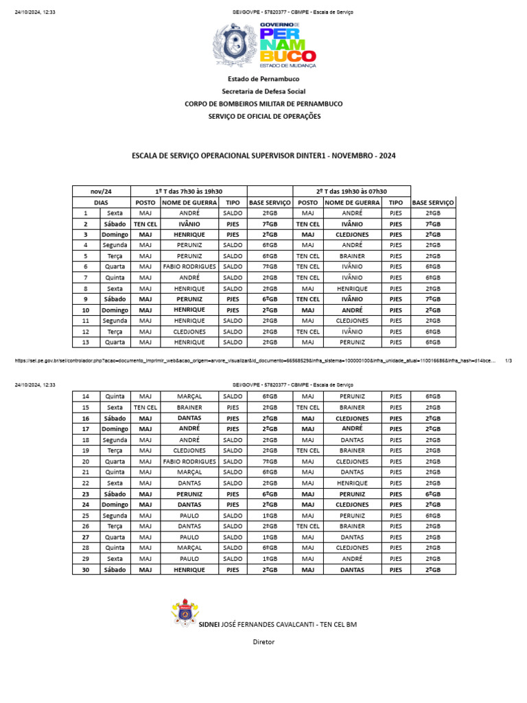 Escala Supervisor NOV24 | PDF