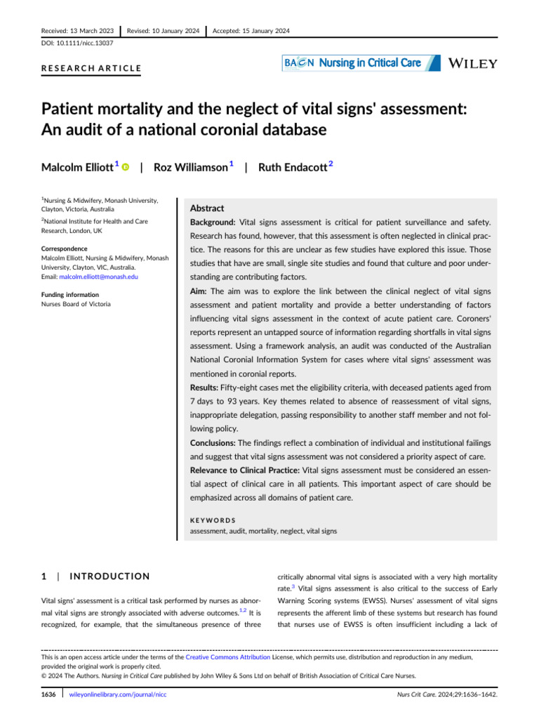 Patient Mortality and The Neglect of Vital Signs Assessment | PDF ...