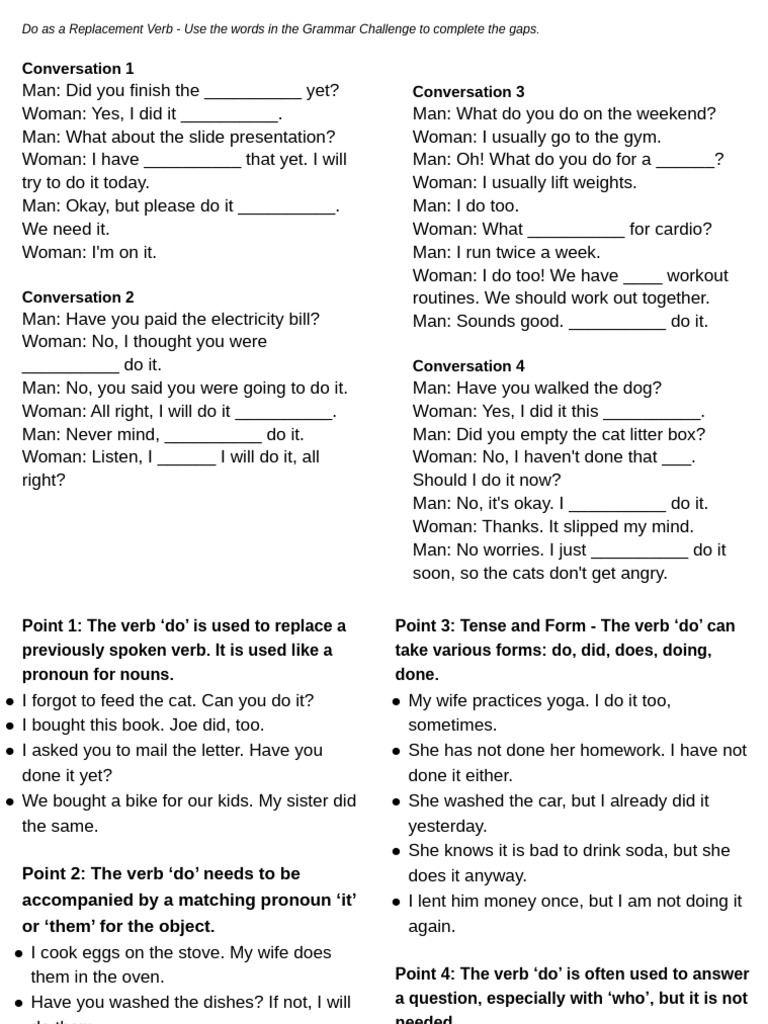 Do As A Replacement Verb | PDF | Verb | Linguistic Typology